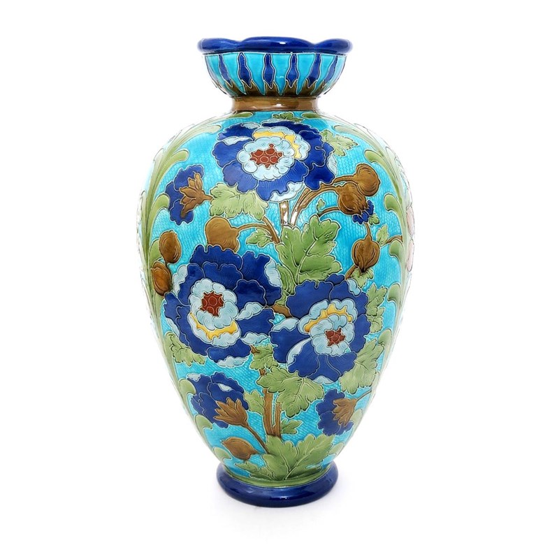 A large burmantofts faience pottery partie-colour vase designed by ...