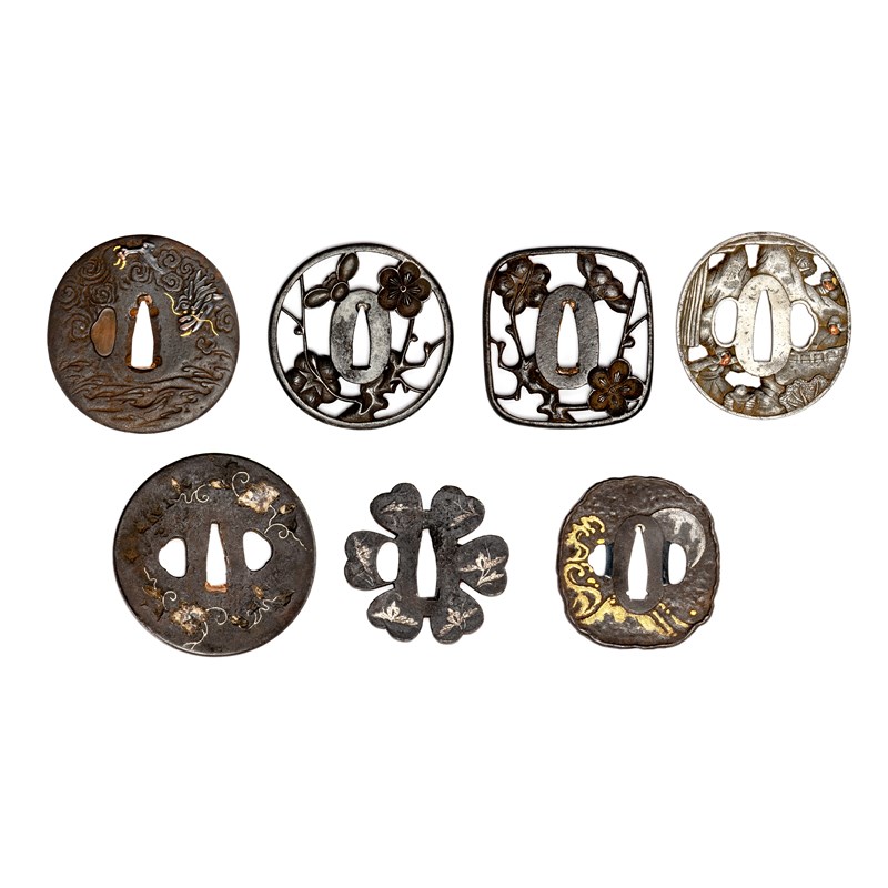 A collection of seven japanese tsuba (sword guards) edo and later ...