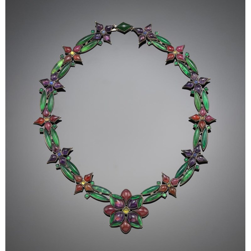 An arts and crafts stone set stylised foliate necklace attributed to ...