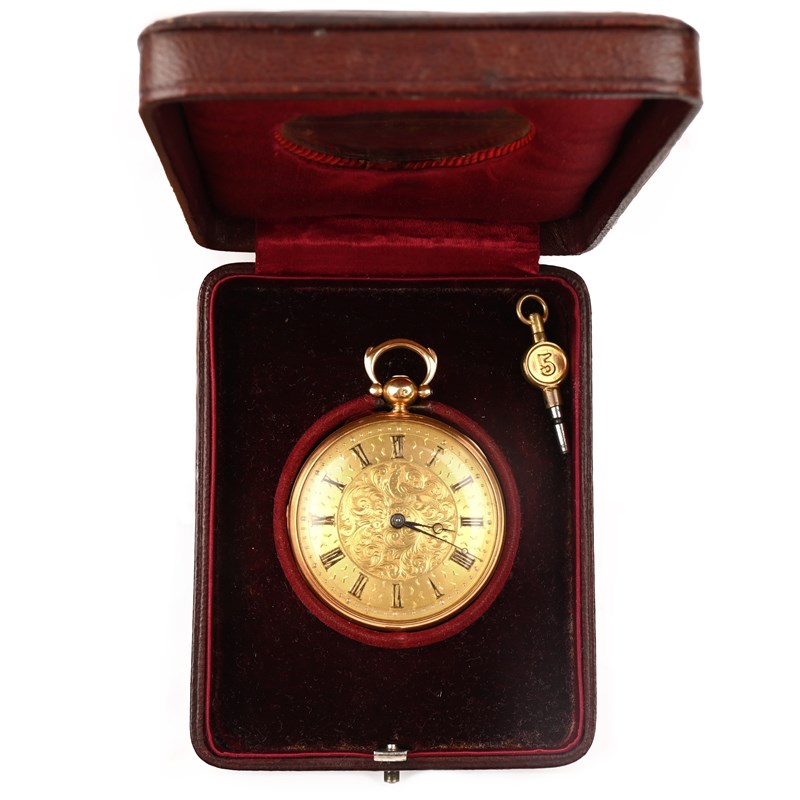 An 18ct gold open faced pocket watch, circa 1839 | Woolley and Wallis