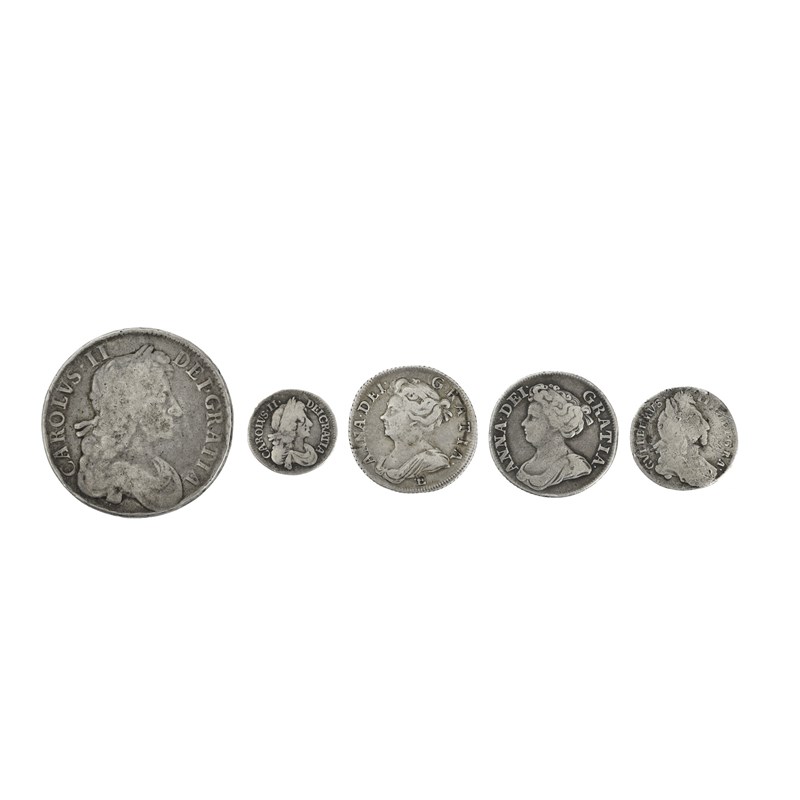 A small quantity of late stuart silver coins, comprising: charles ii ...