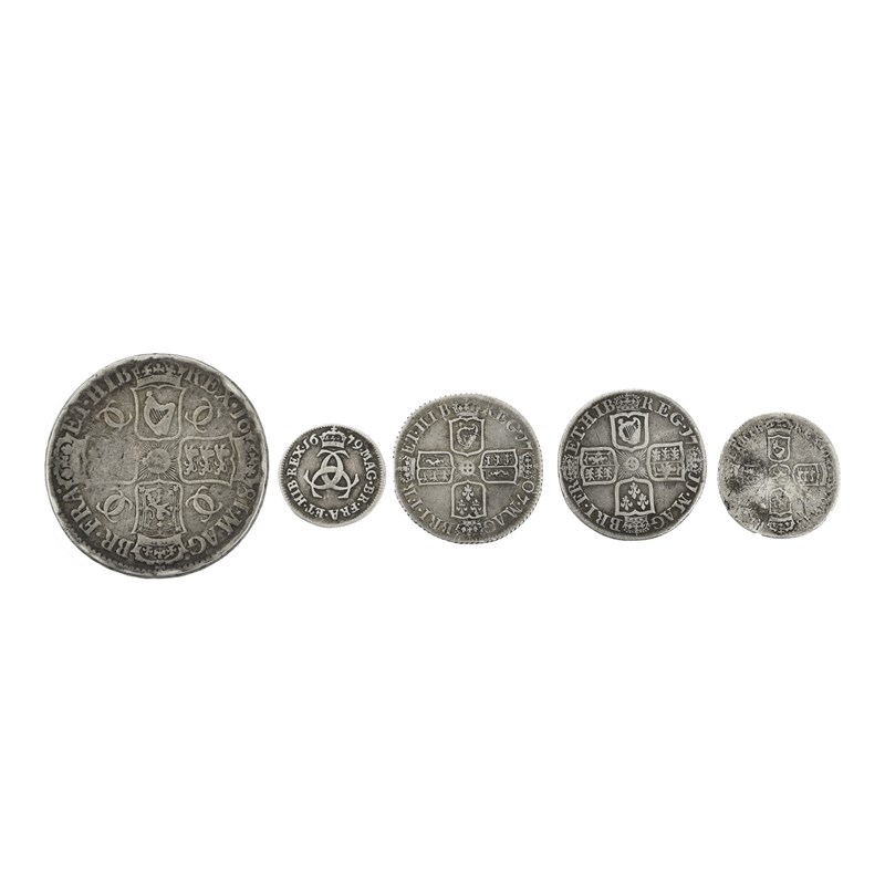 A small quantity of late stuart silver coins, comprising: charles ii ...