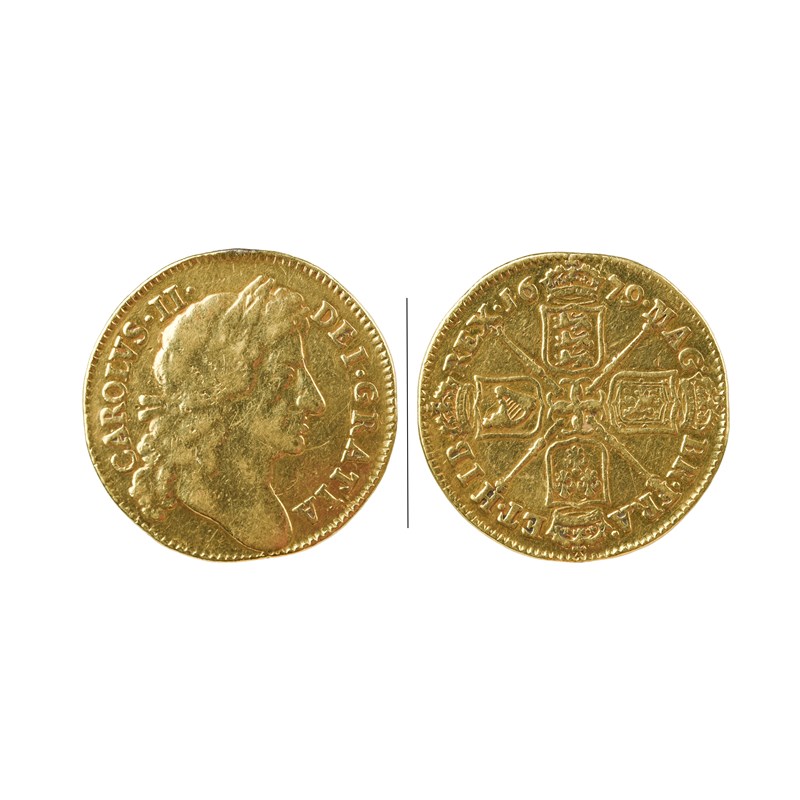 Charles ii, gold guinea, 1679, fourth bust (s 3344, f 287), | Woolley ...