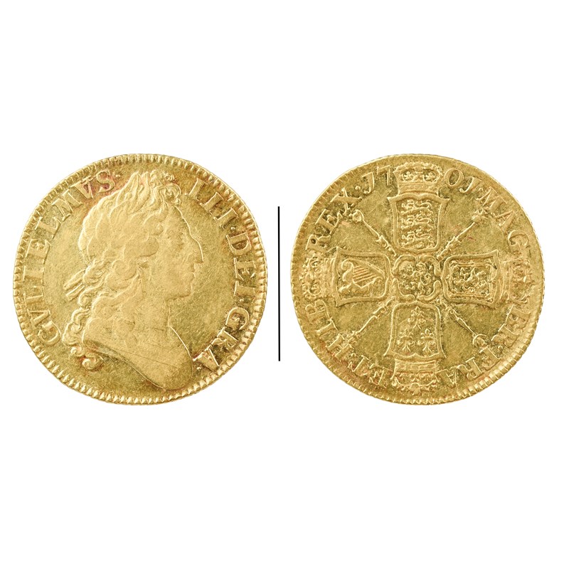 William iii, gold guinea, 1701, second bust, rev. narrow crowns (s 3463 ...
