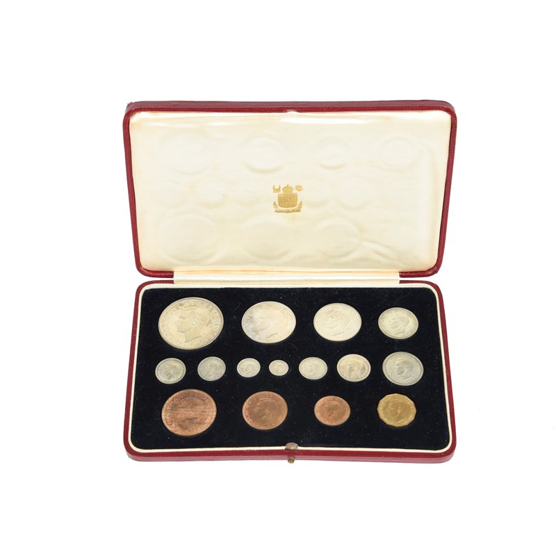 George vi, specimen set, 1937, 15 coins, crown to farthing, including maundy coins (s ps16), in ...
