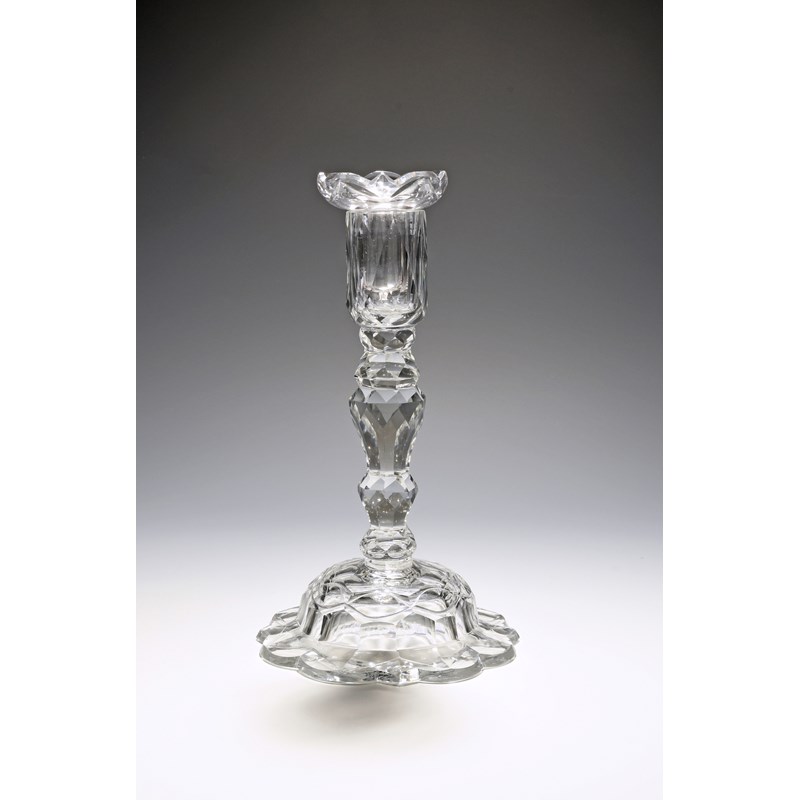 A cut glass candlestick with removable drip pan, late 18th/early 19th ...