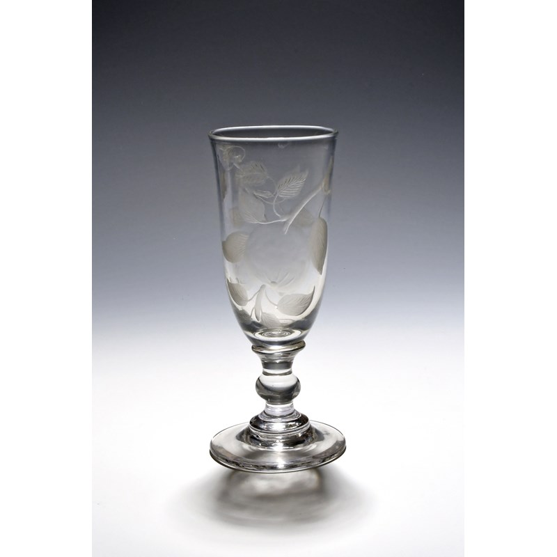 A rare cider and perry glass, c.1780, the deep funnel bowl finely ...