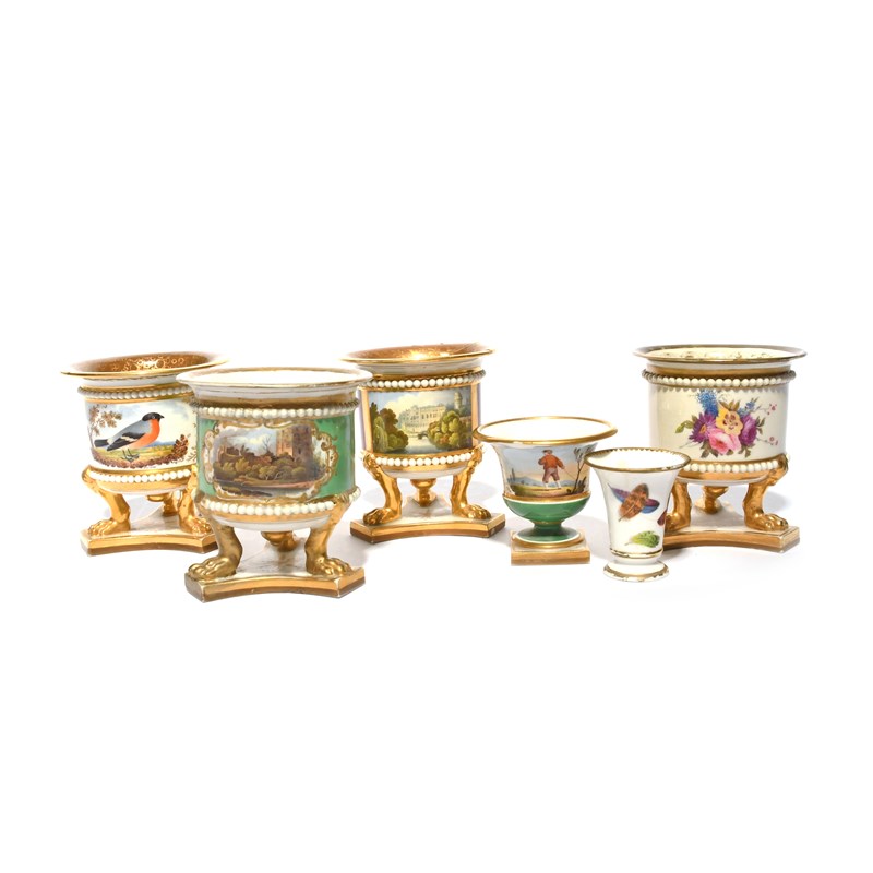 Six flight, barr and barr miniature vases, c.1815-20, four of straight ...