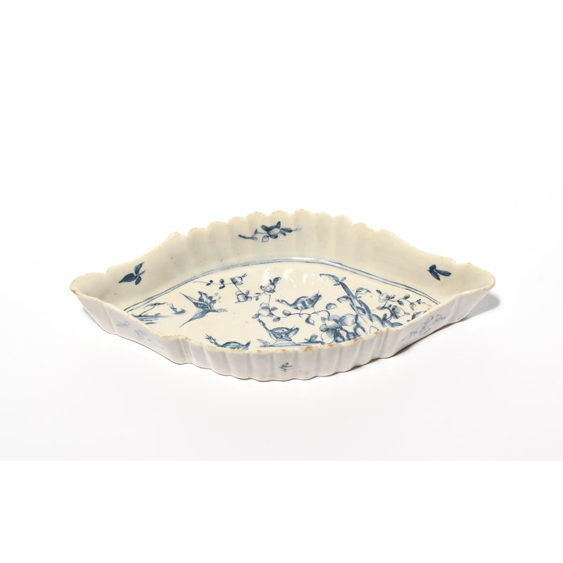 A rare and important blue and white lowestoft spoon tray, c.1757-60, of ...
