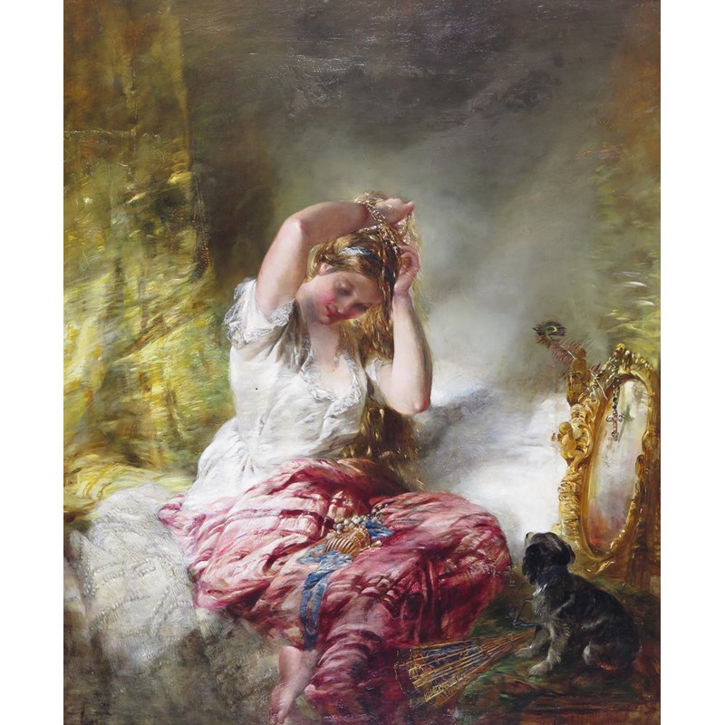 Alfred joseph woolmer (1805-1892) a young lady adorning her hair ...