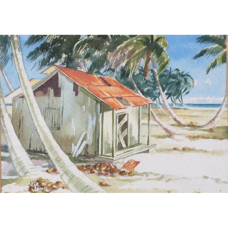‡s. mcmillan (20th century) beach scene; the tropical downpour two ...