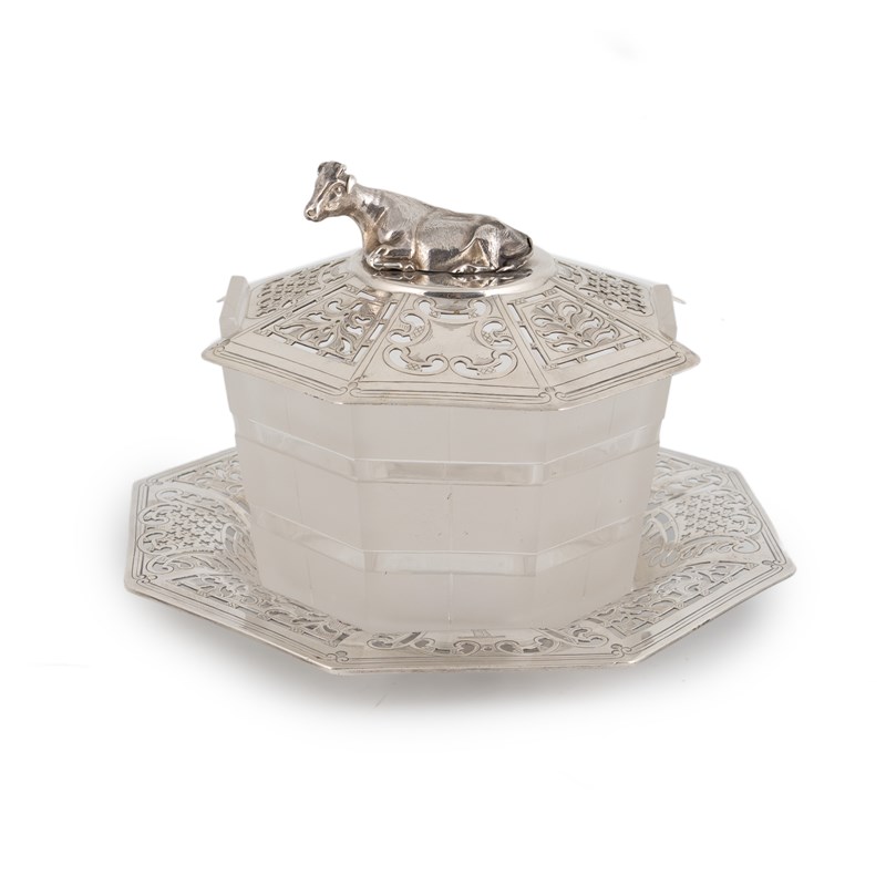 A victorian silver-mounted glass butter dish and cover,by henry ...