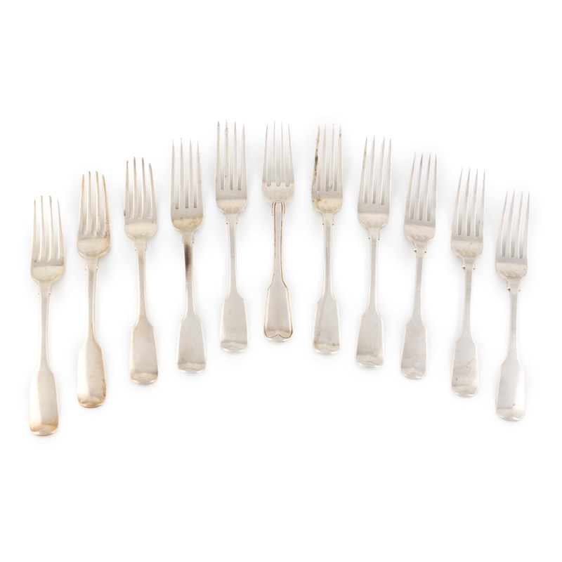 A collection of eleven provincial silver fiddle pattern dessert forks ...