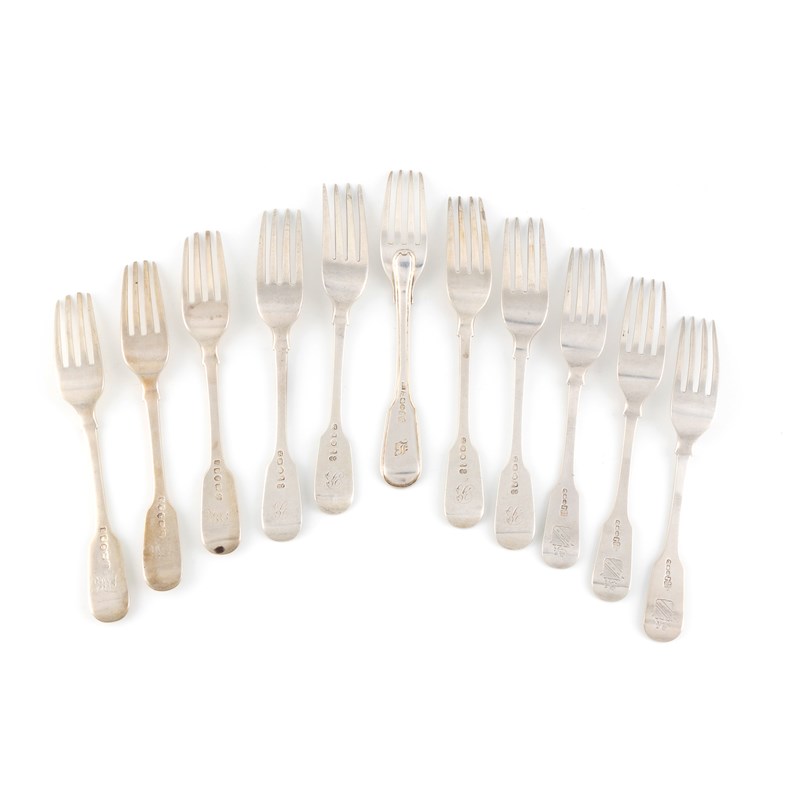 A collection of eleven provincial silver fiddle pattern dessert forks ...