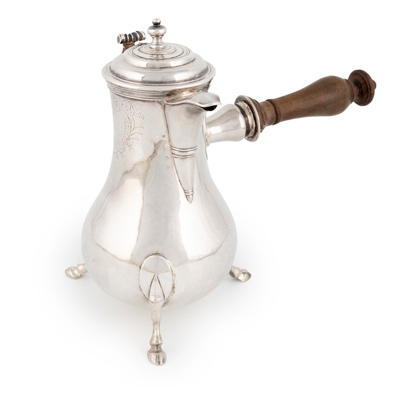 A louis xv french provincial silver chocolate pot,marks worn, maker's ...