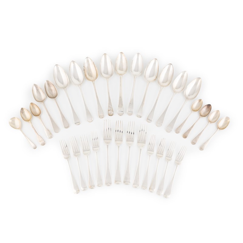 A collection of silver old english pattern flatware, various dates and ...