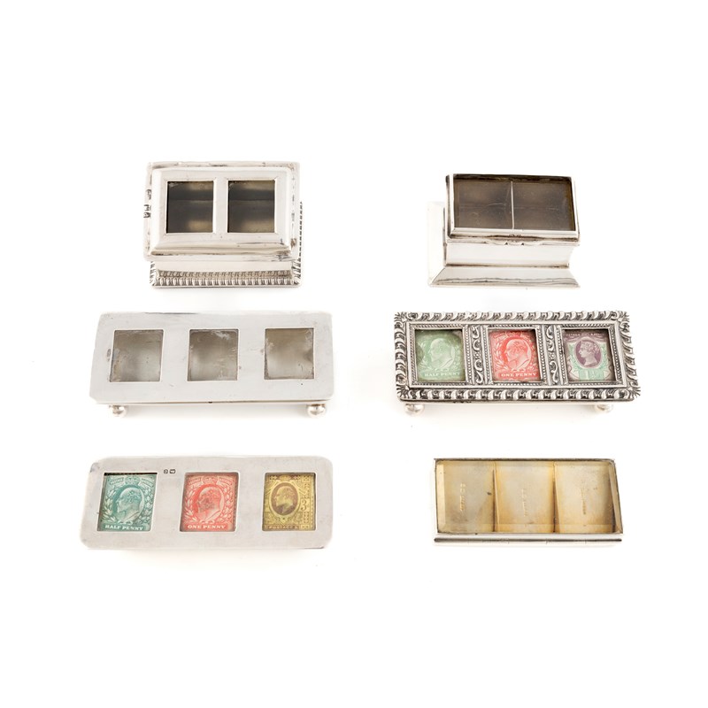 A collection of antique silver stamp boxes, | Woolley and Wallis