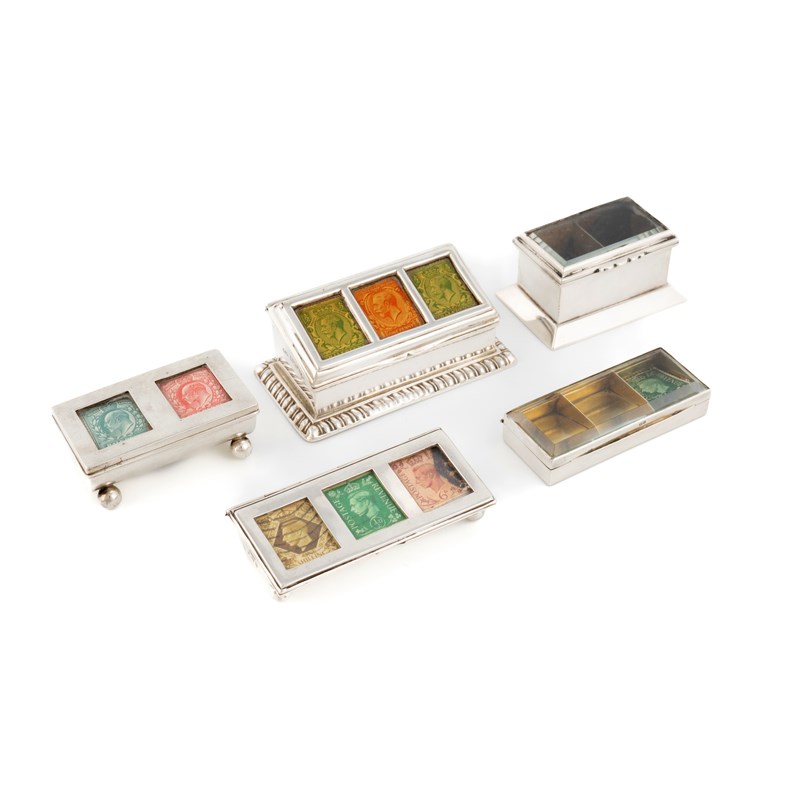 A collection of antique silver stamp boxes, | Woolley and Wallis