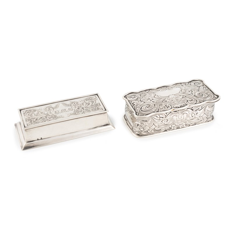 Two early-20th century american silver stamp boxes, | Woolley and Wallis
