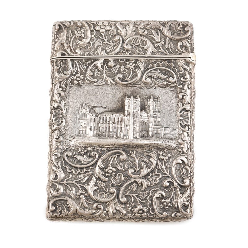 A victorian silver double-sided silver 'castle-top' card case, windsor ...