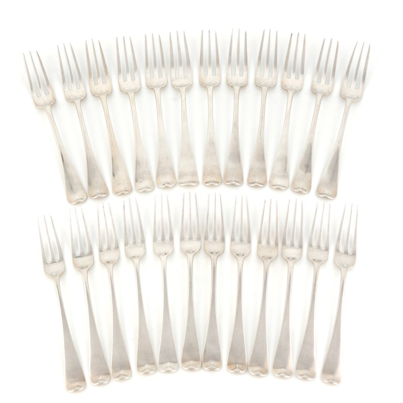 A matched set of twelve george iii silver hanoverian table forks and ...