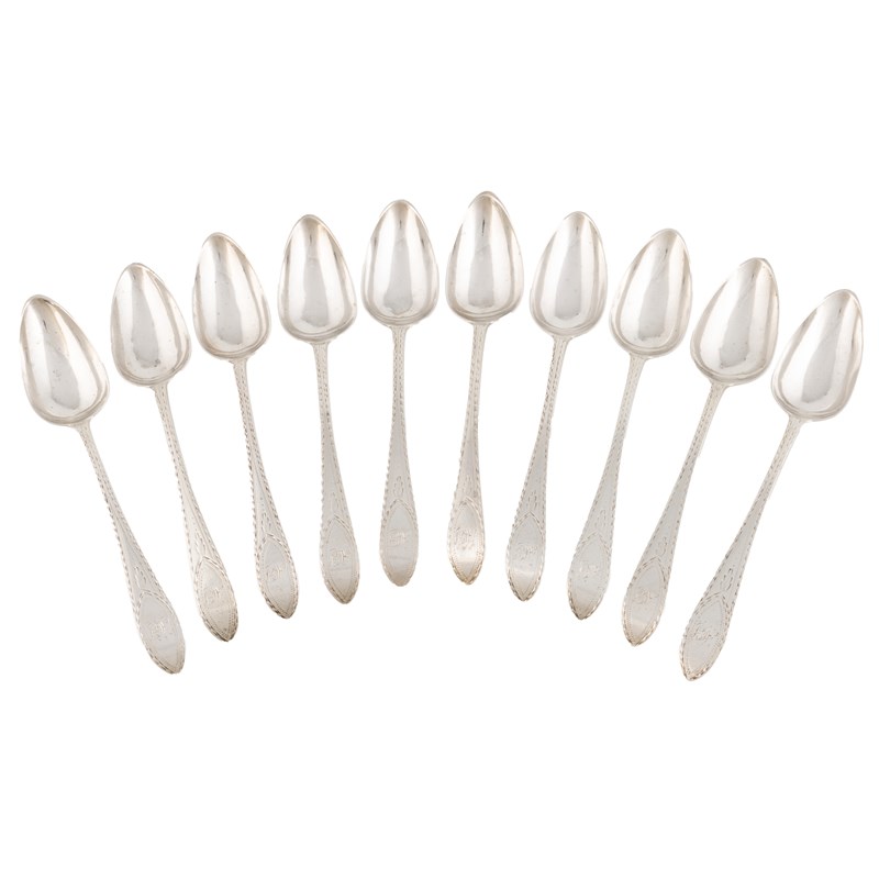 A set of ten george iii irish provincial silver bright-cut celtic-point ...