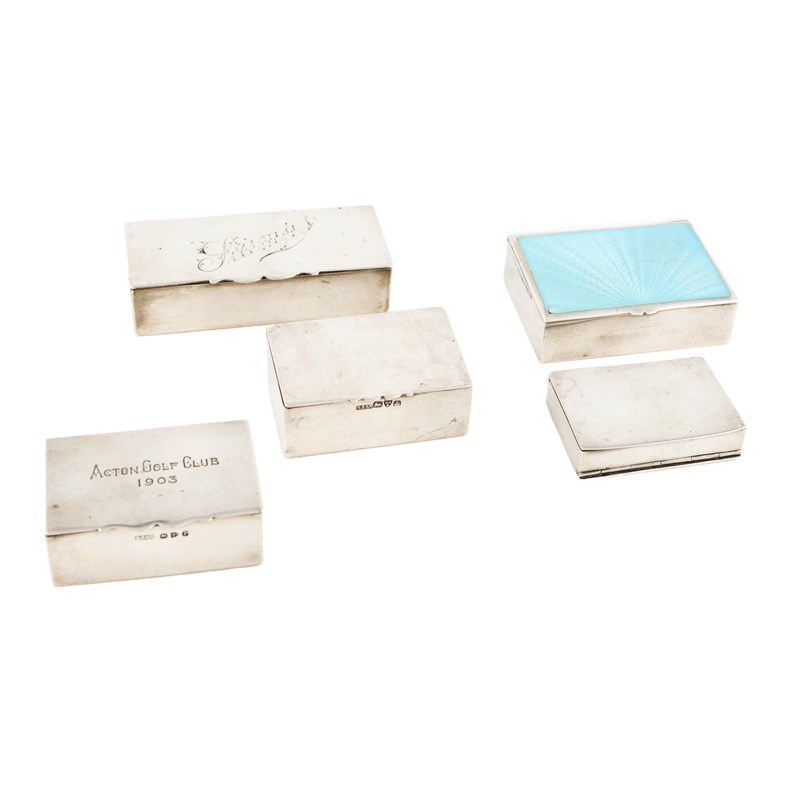 A collection of antique silver stamp boxes, | Woolley and Wallis