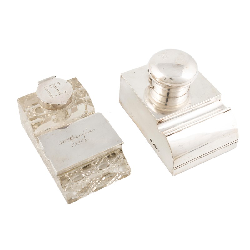 An edwardian silver inkwell and stamp compartment, | Woolley and Wallis