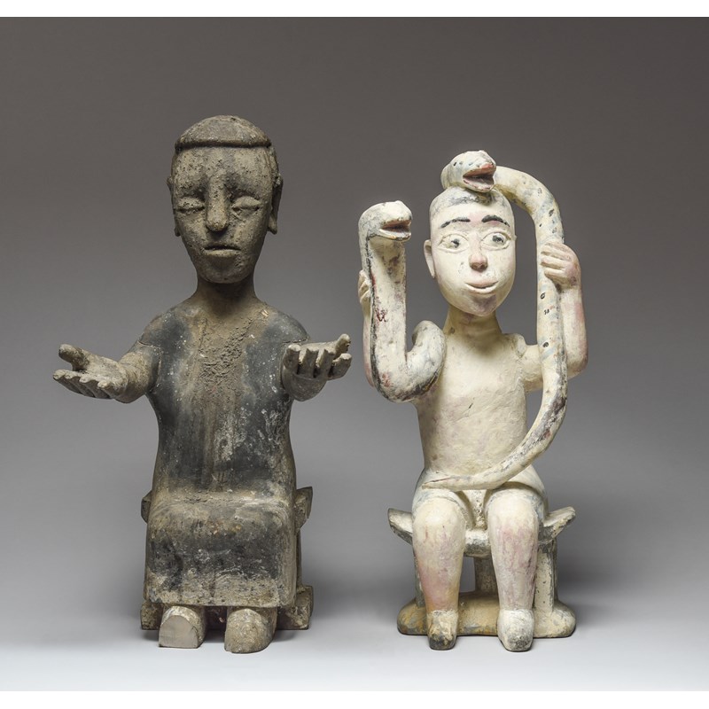Two fante seated figures | Woolley and Wallis