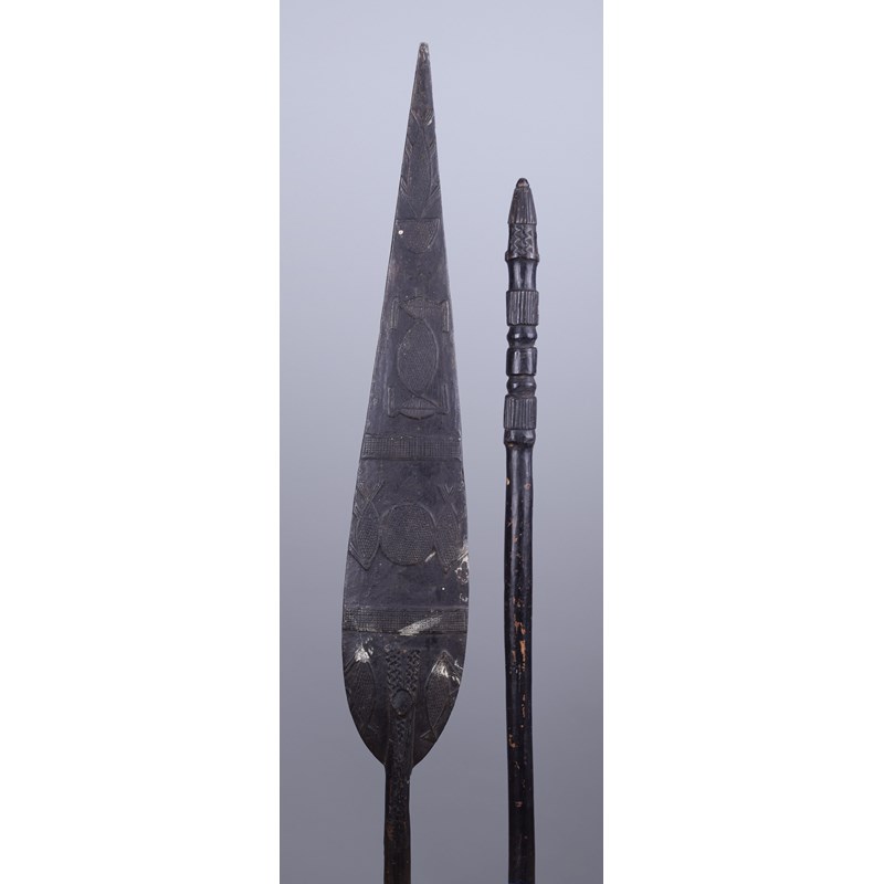 A jekri paddle nigeria with a leaf shape blade relief carved fish and ...